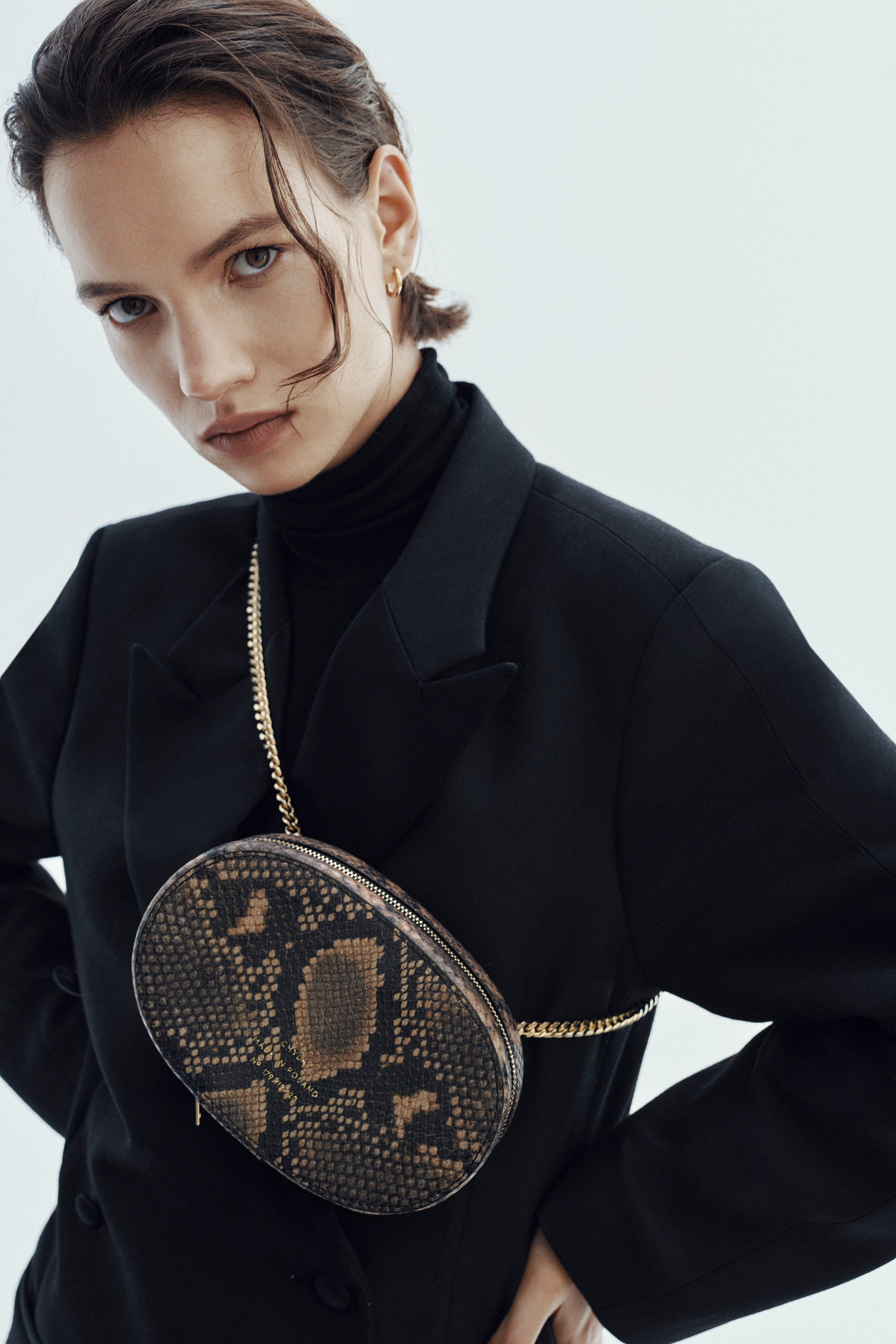 Ellipse Bag “brown python” + Golden chain - Chylak