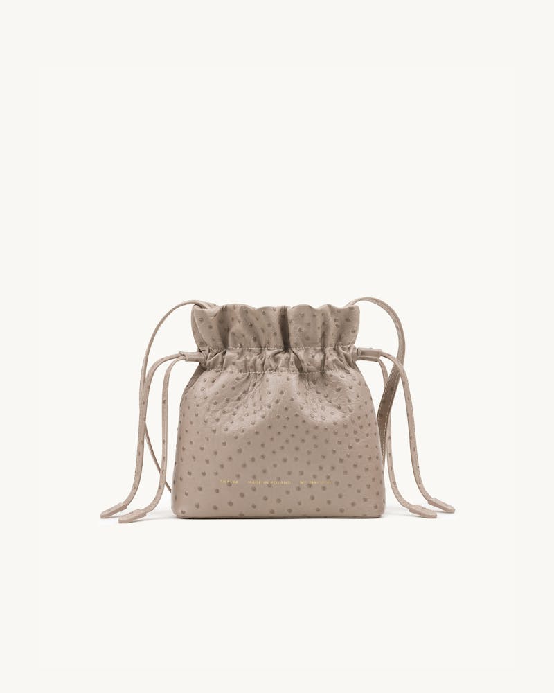 Small Soft Drawstring Bucket Bag “beige ostrich” - Chylak
