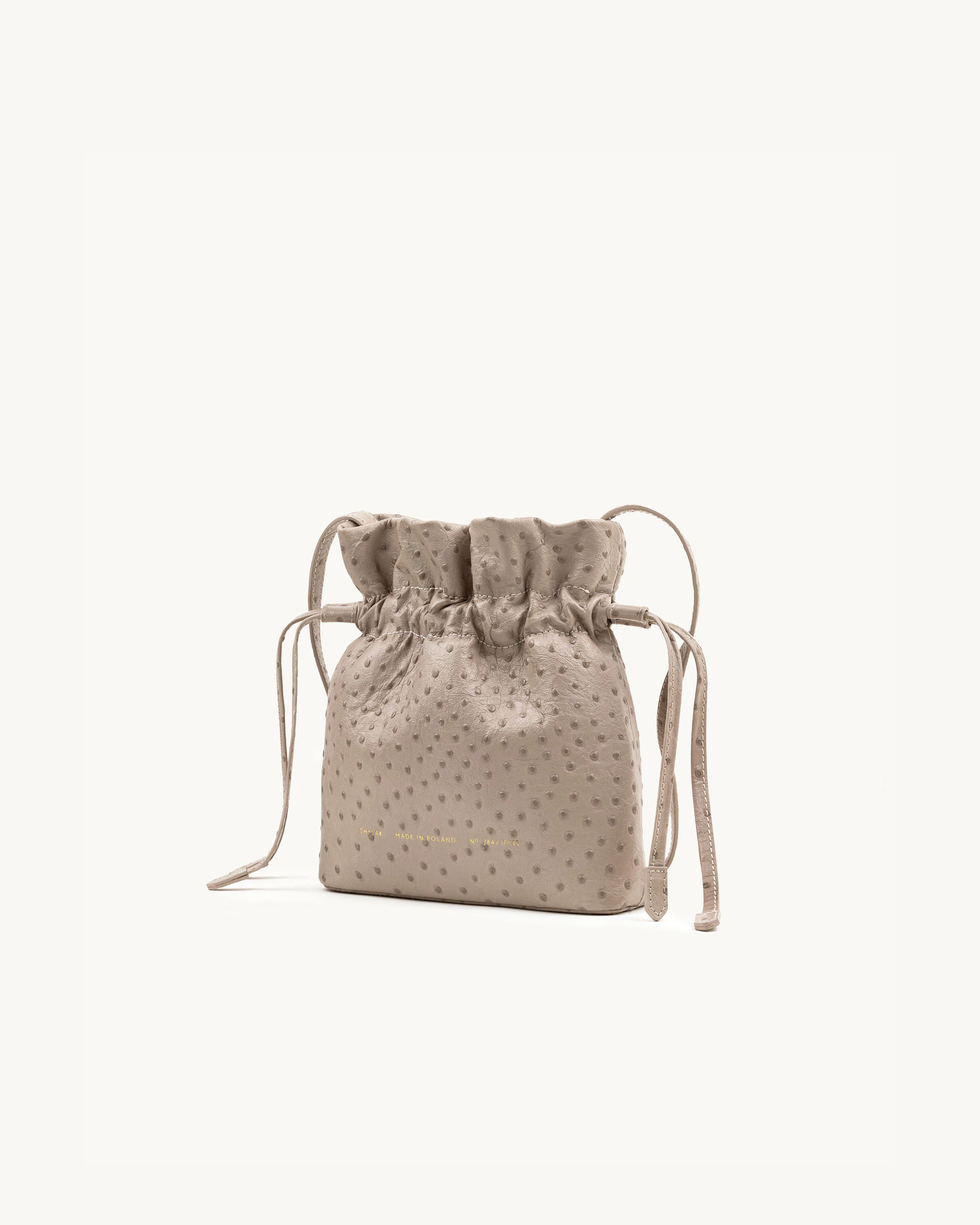 Small Soft Drawstring Bucket Bag “beige ostrich” - Chylak