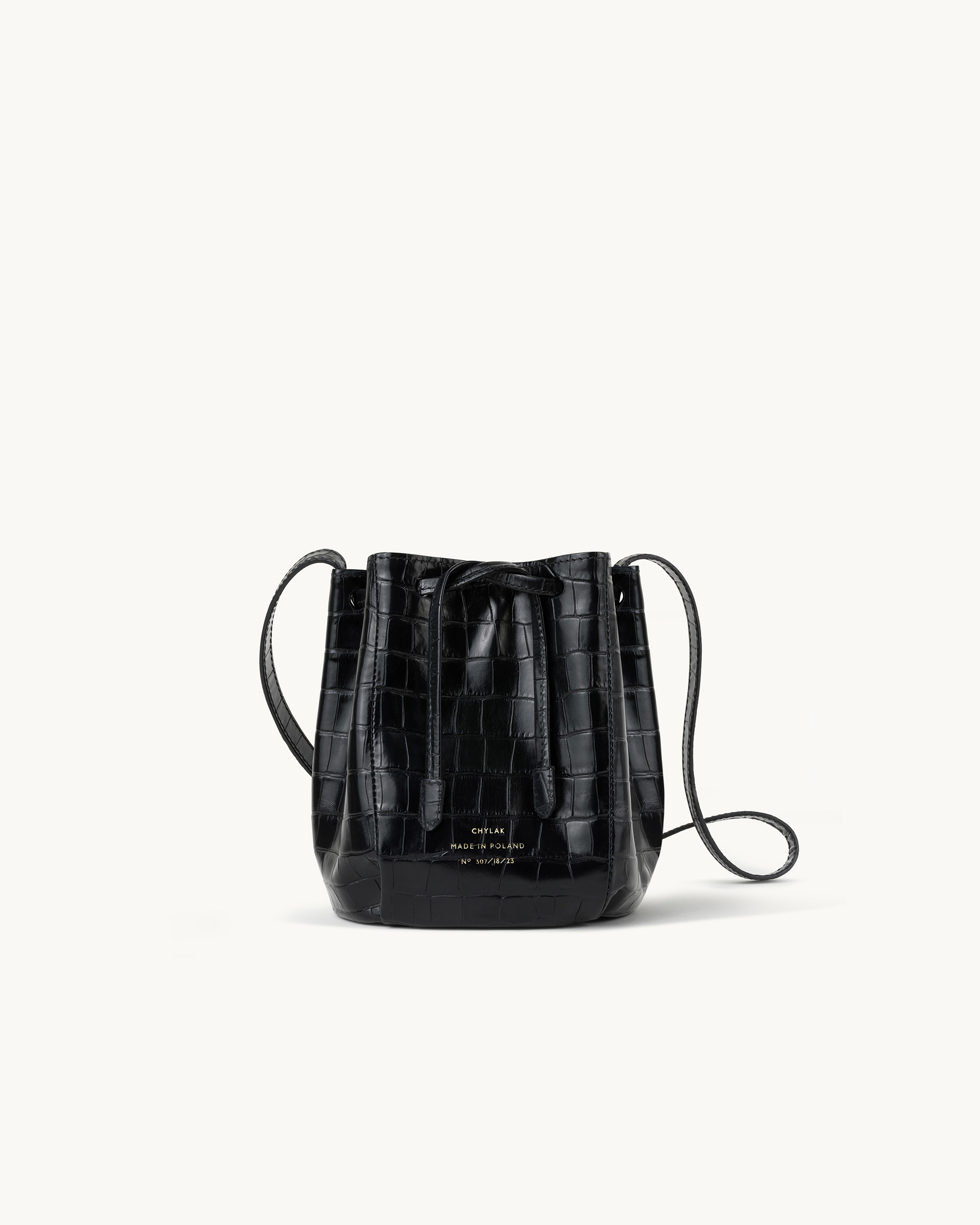 Mini Bucket Bag “glossy black crocodile” - Chylak