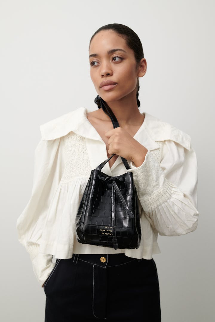 Mini Bucket Bag “glossy black crocodile” - Chylak