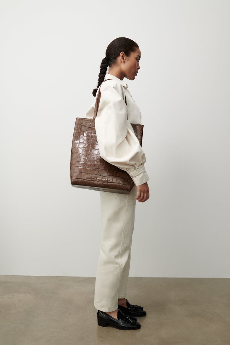 Tall Tote Bag “glossy hazelnut crocodile” - Chylak