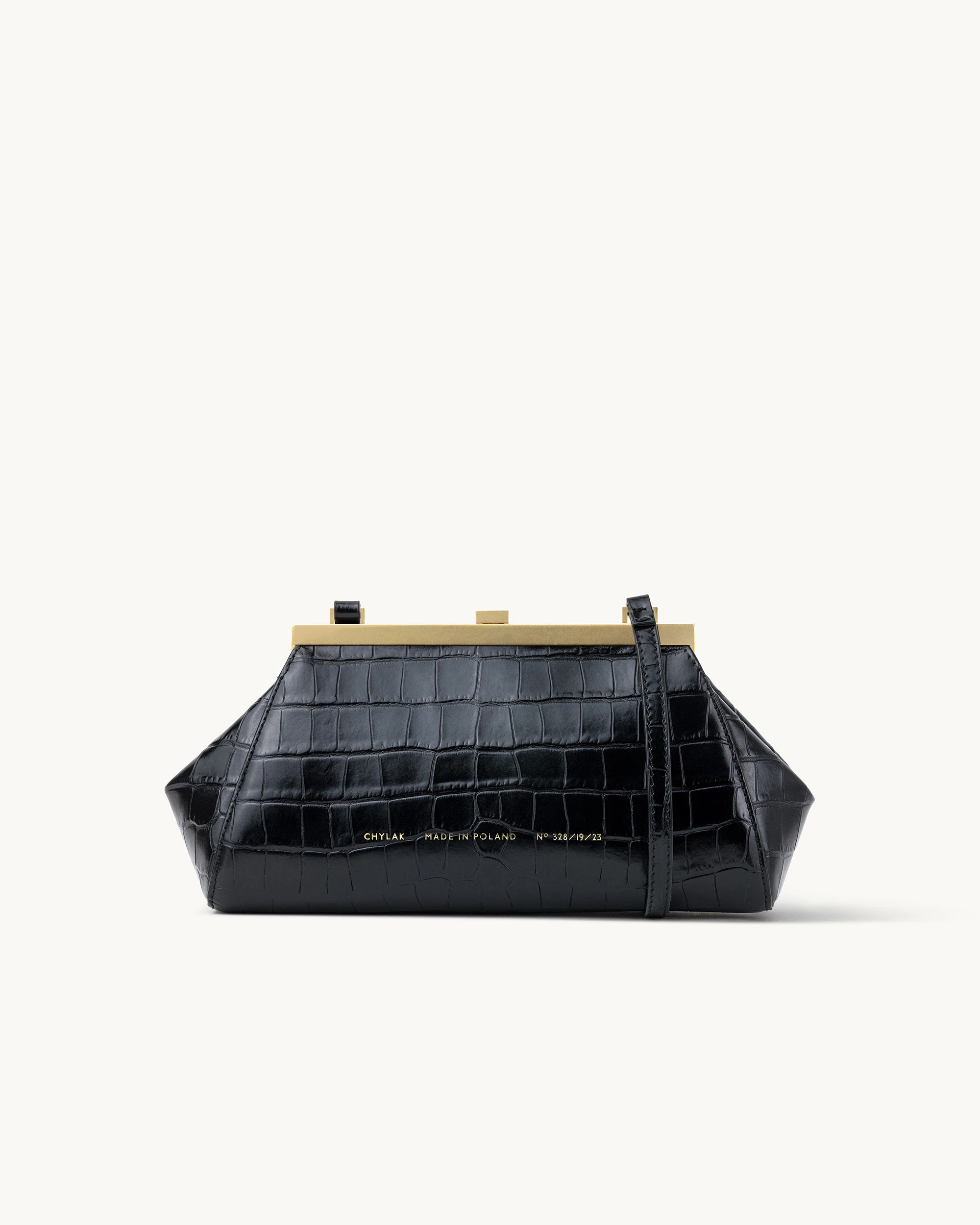 “Vintage” Frame Bag “glossy black crocodile” - Chylak