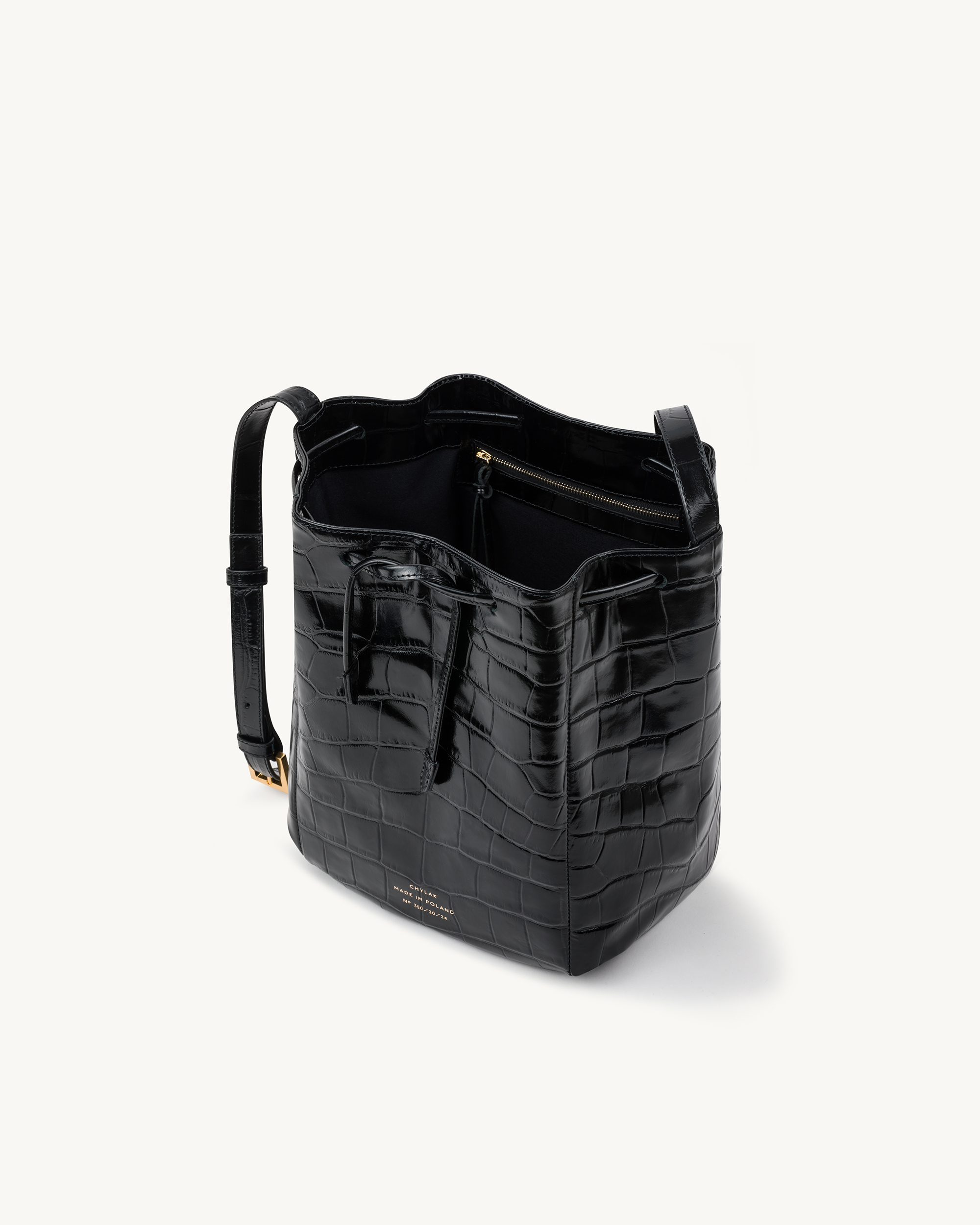 Medium Bucket Bag “glossy black crocodile” - Chylak